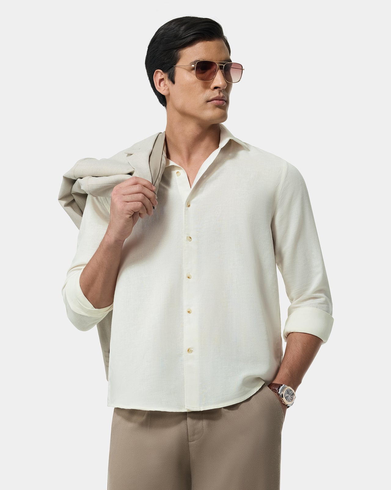 Discover Men’s Linen Rich Shirt Eggshell White | Breathable Formal ...