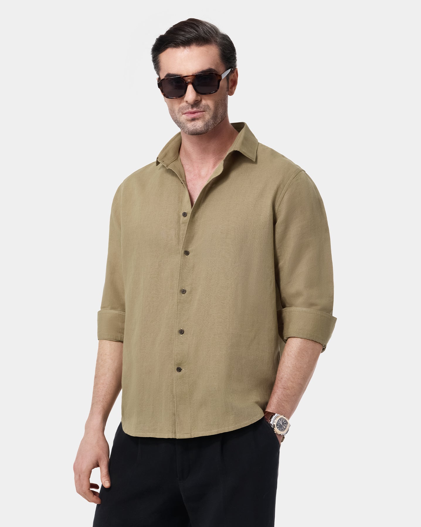 Shop Men’s Linen Rich Shirt Wood | Natural Tone Office Shirt – Vahro